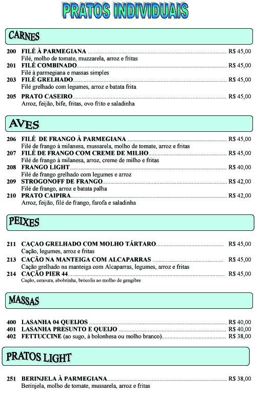 Cardápio Restaurante – Marina Pier44